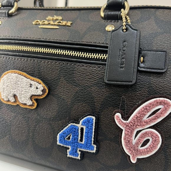 Coach | Bags | Coach Ce592 Rowan Satchel Crossbody Signature Canvas With Ski Patches Nwt | Poshmark